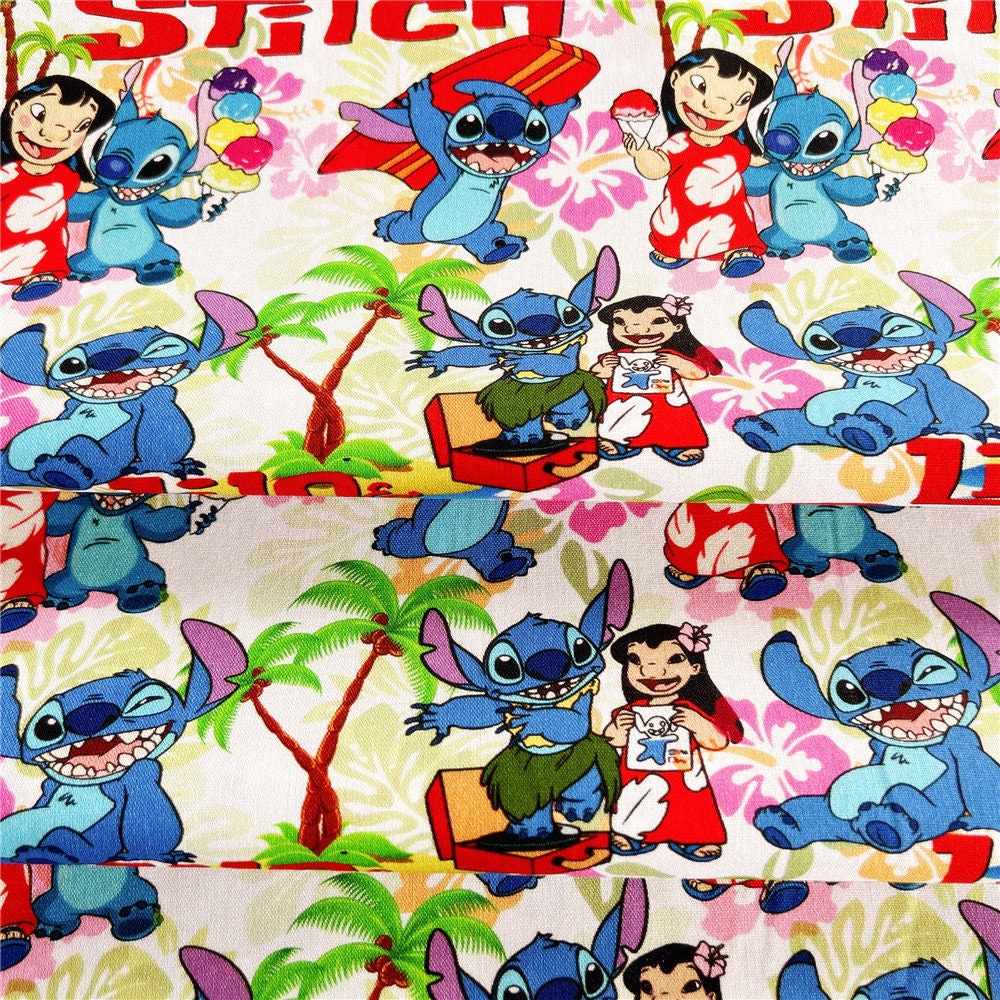 Cartoon Lilo Stitch Cotton Fabric Printed Plain Sewing Cloth - Etsy