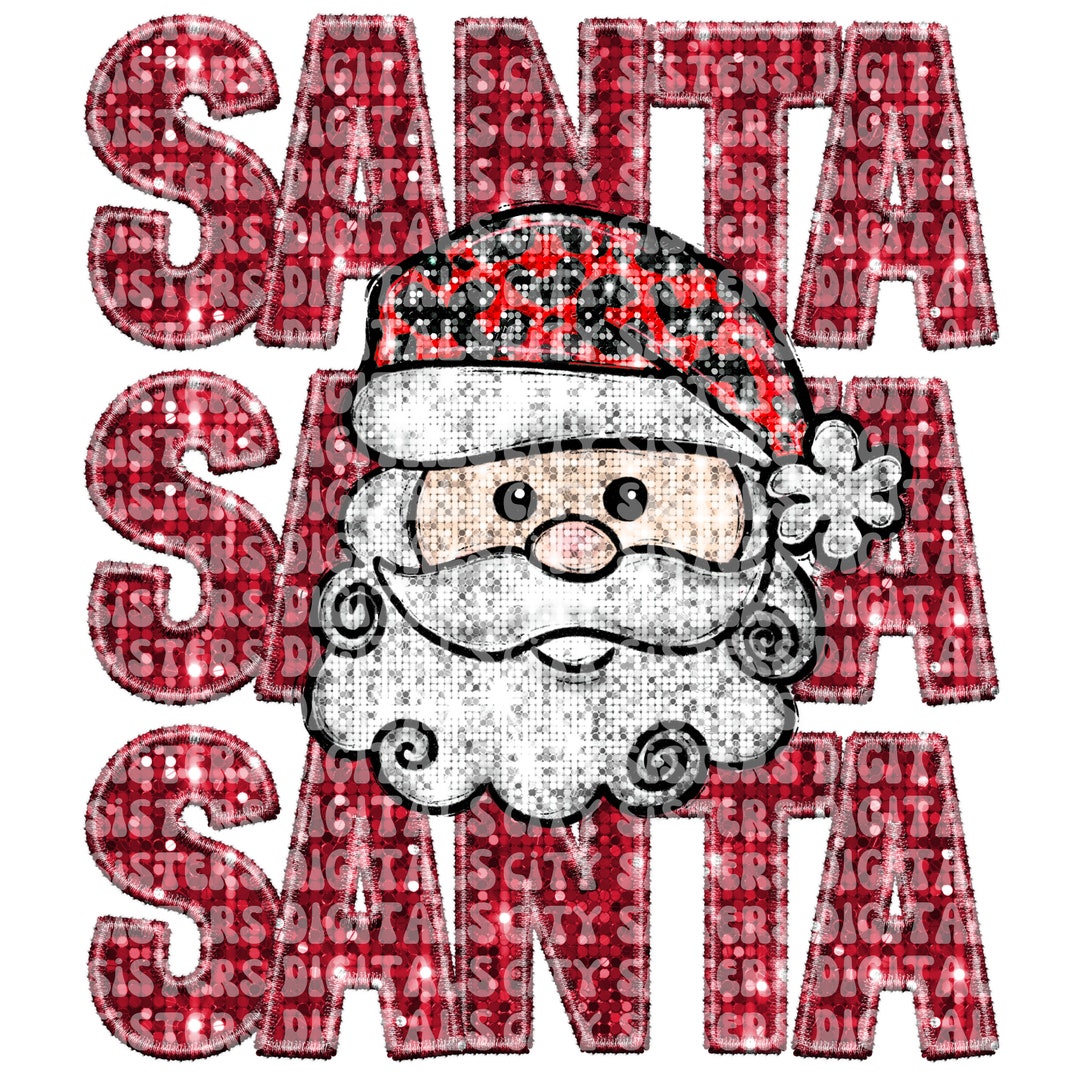 SANTA LEOPARD Faux Glitter Png, Faux Glitter Christmas, Faux Sequins ...