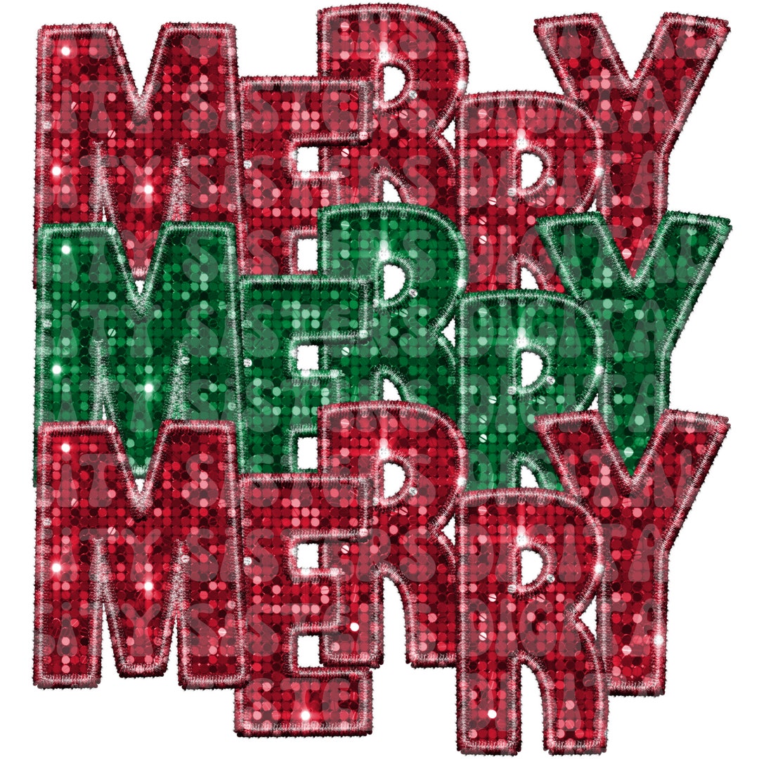 MERRY MERRY MERRY Png, Glitter Christmas Png, Faux Glitter Red and ...