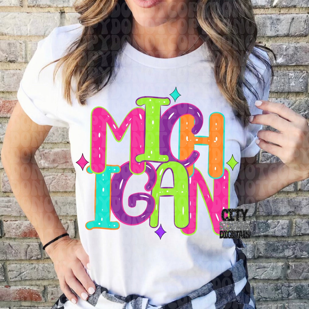 MICHIGAN Png, Neon Michigan Png, Bright Michigan Png, Retro Michigan ...
