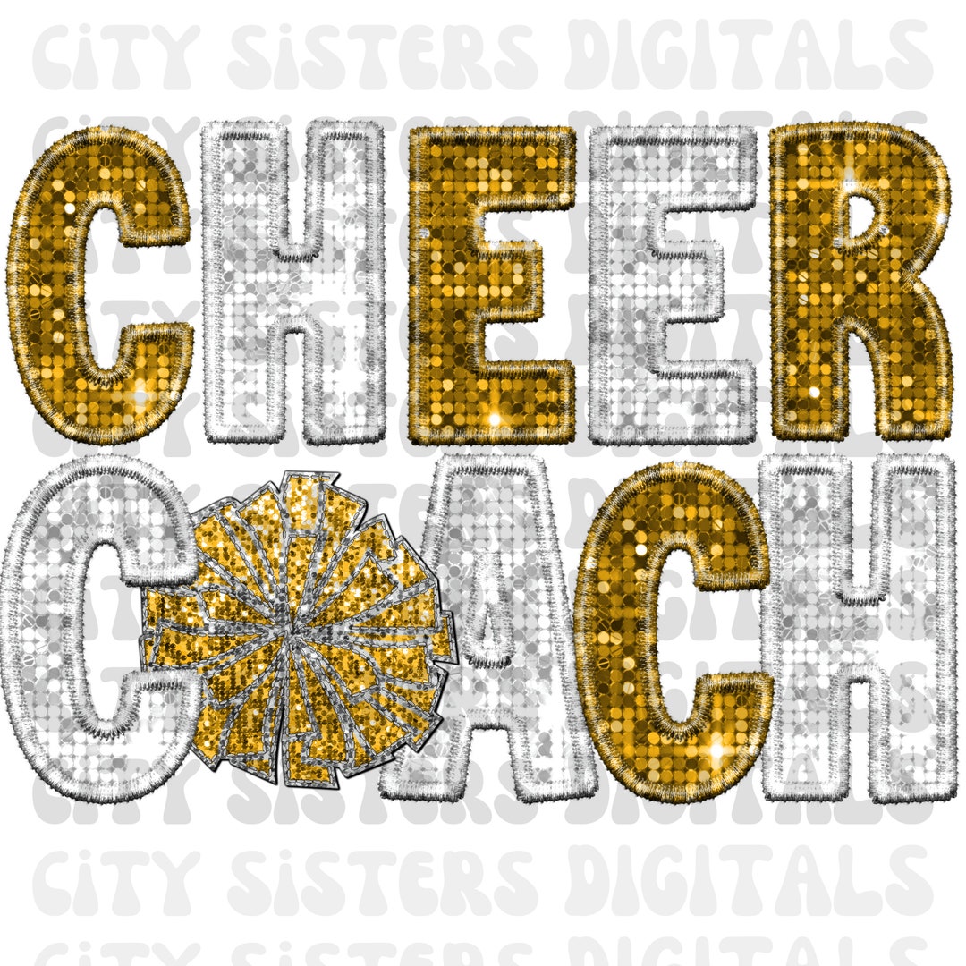 CHEER COACH GLITTER Png, Cheerleading White and Gold Glitter ...