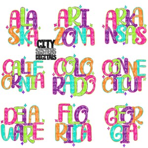 NEON STATE BUNDLE Png, All State Designs Plus up North, Southern ...