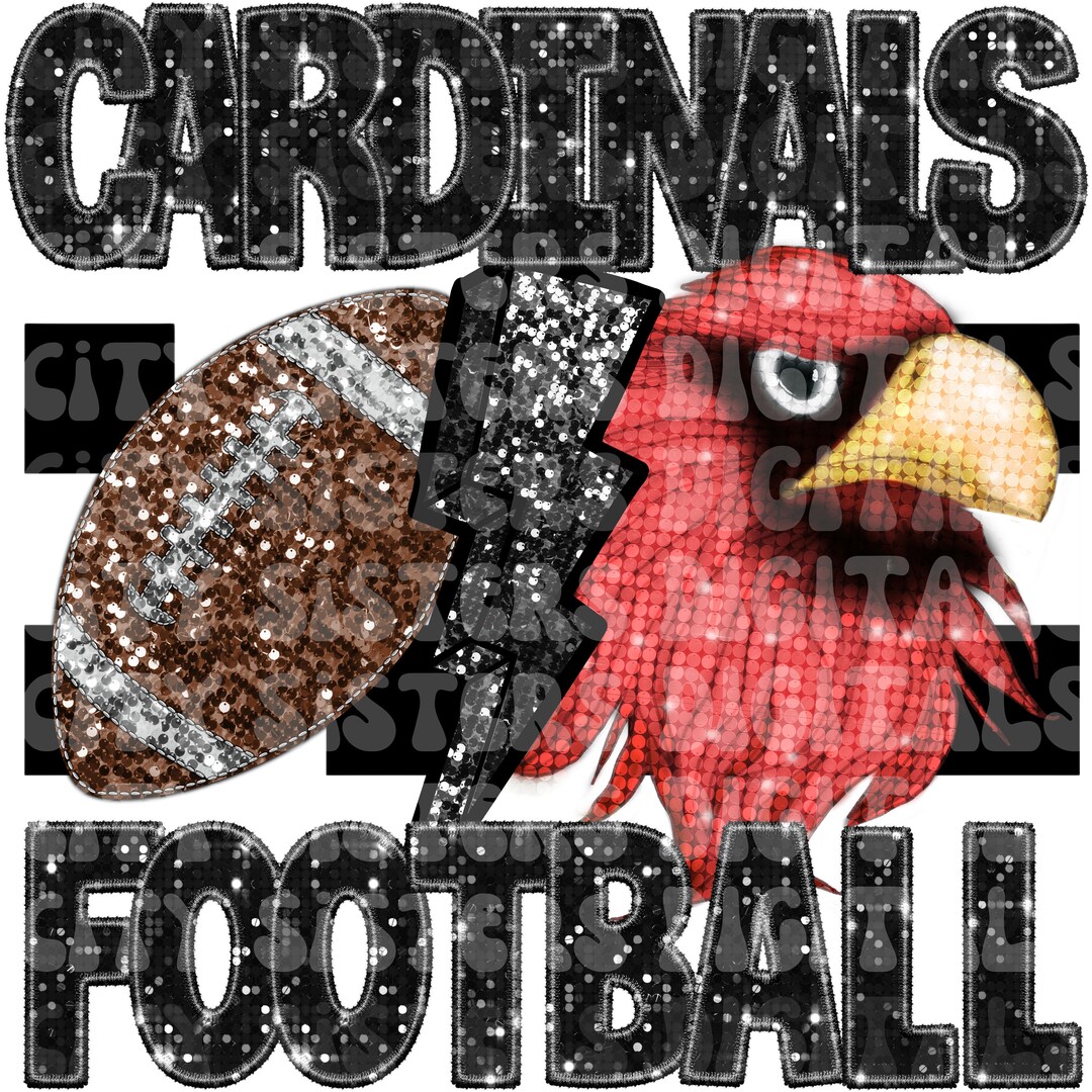 Glitter Cardinals Football PNG: Faux Embroidery Design (digital ...