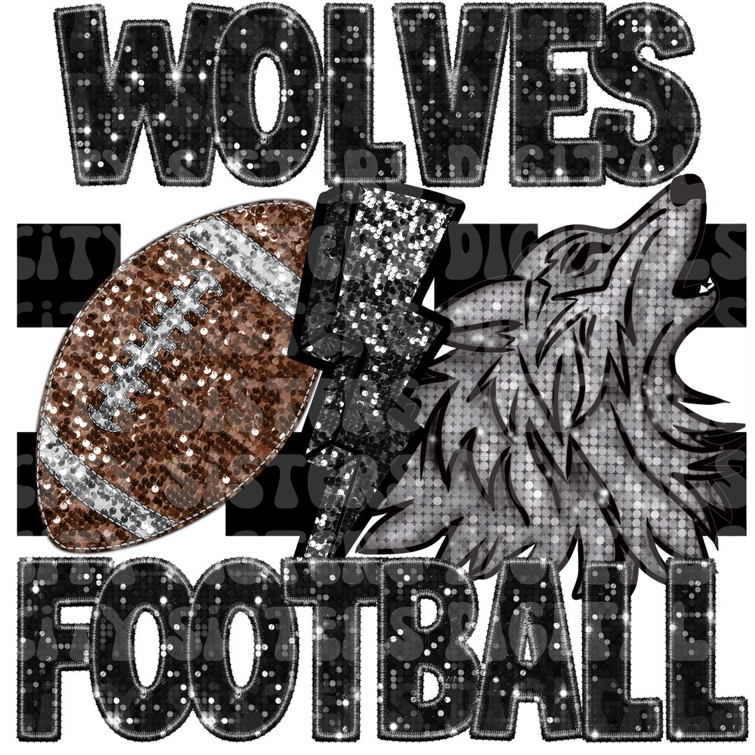 Glitter Wolves Football PNG: Faux Embroidery Design (digital Download ...
