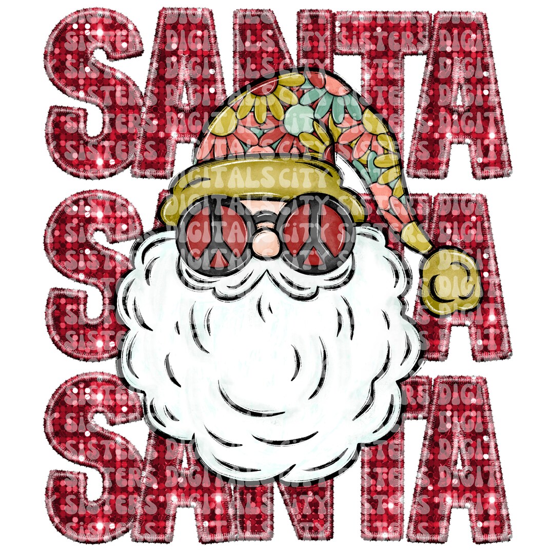 HIPPIE SANTA Faux Glitter Stacked Png, Faux Glitter Christmas, Faux ...