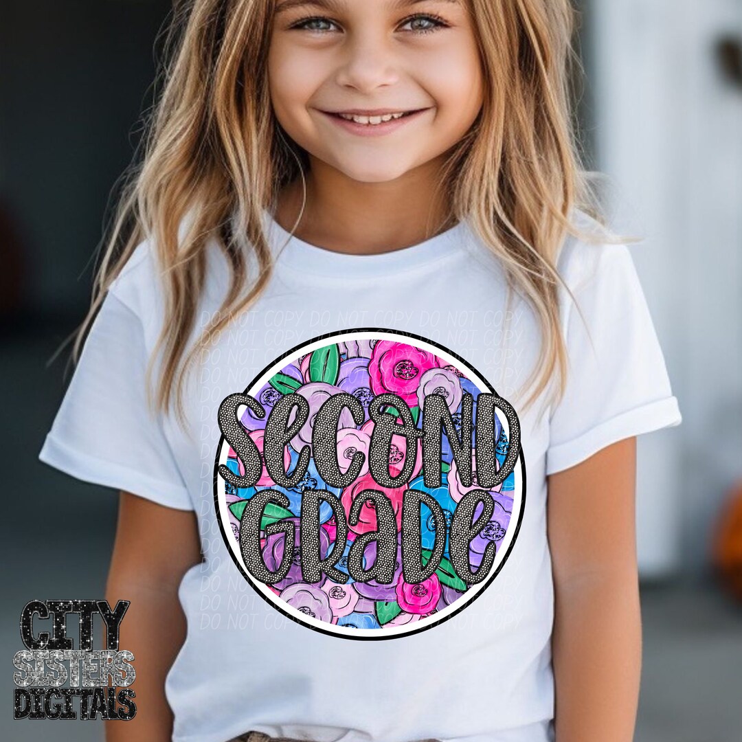 SECOND GRADE Png, Floral Second Grade Png, Faux Embroidery Teacher Png ...