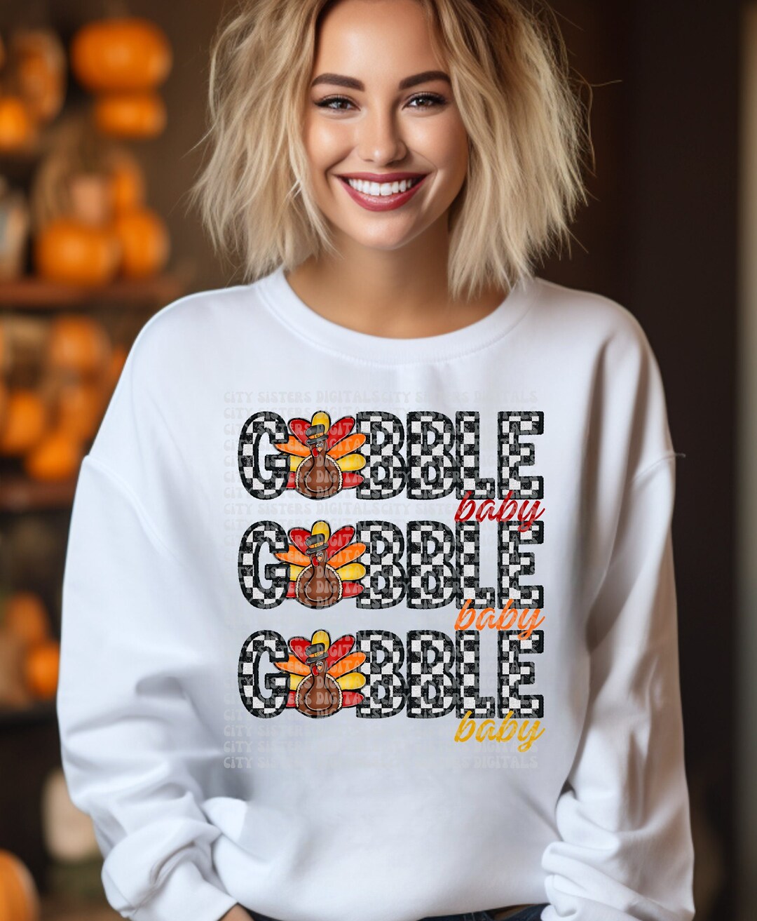 GLITTER GOBBLE BABY Png, Cute Thanksgiving Png Faux Embroidery, Faux ...
