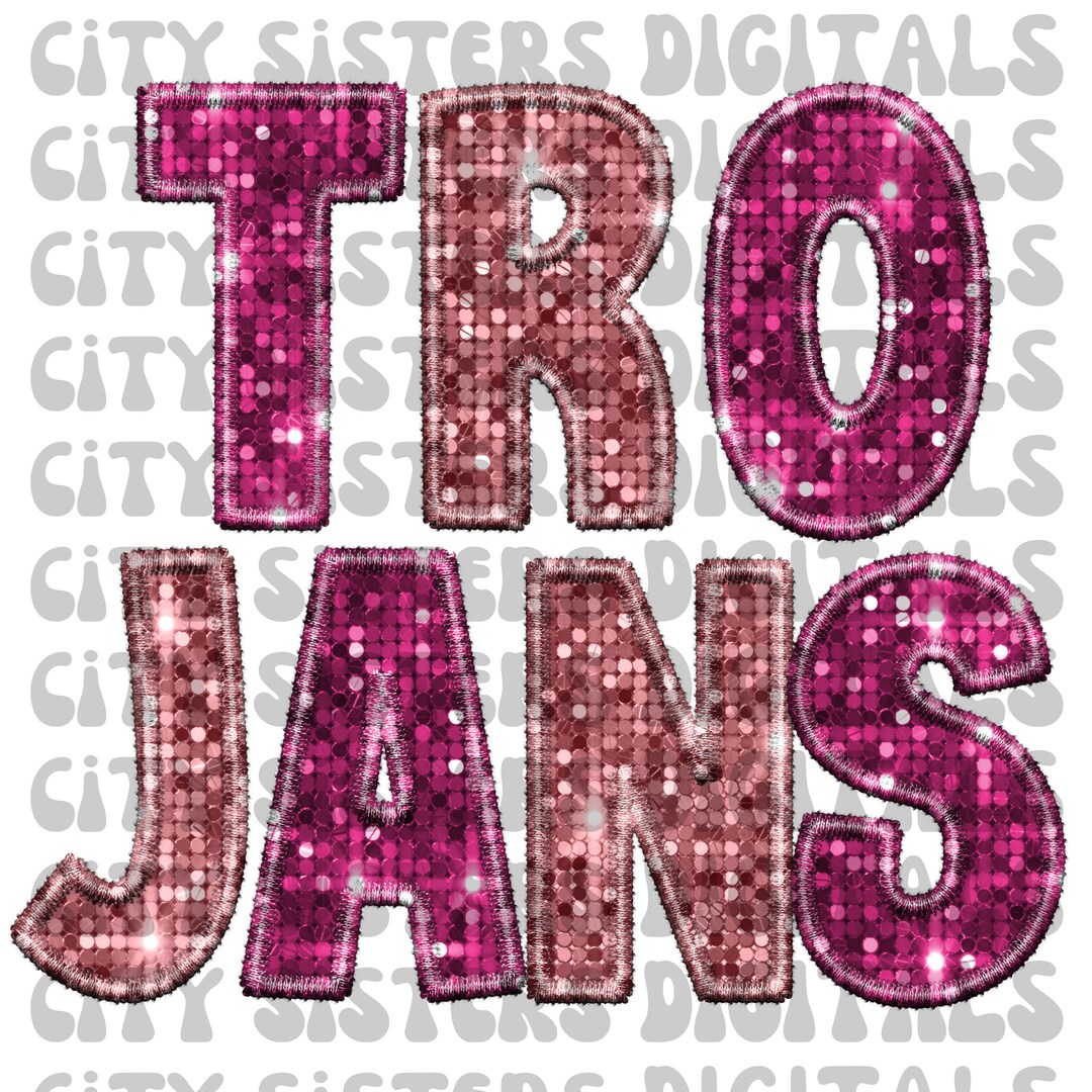Pink Trojans PNG: Glitter Faux Embroidery, School Spirit (digital ...