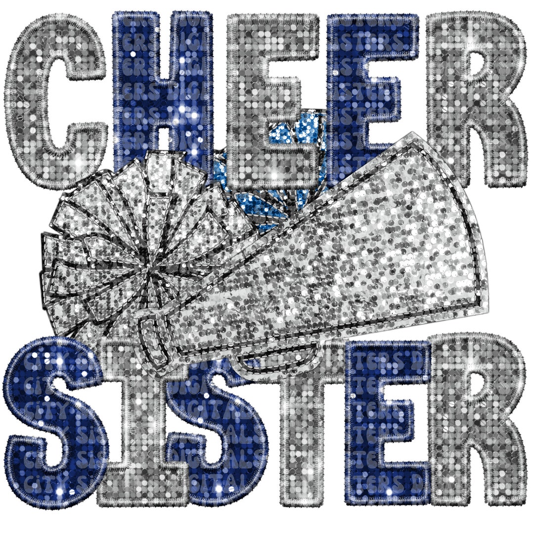 CHEER SISTER Faux GLITTER Png, Cheerleading Faux Glitter Png, Blue and ...