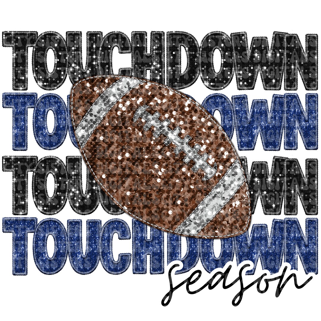 FOOTBALL TOUCHDOWN SEASON Black and Royal, Faux Embroidery, Faux ...
