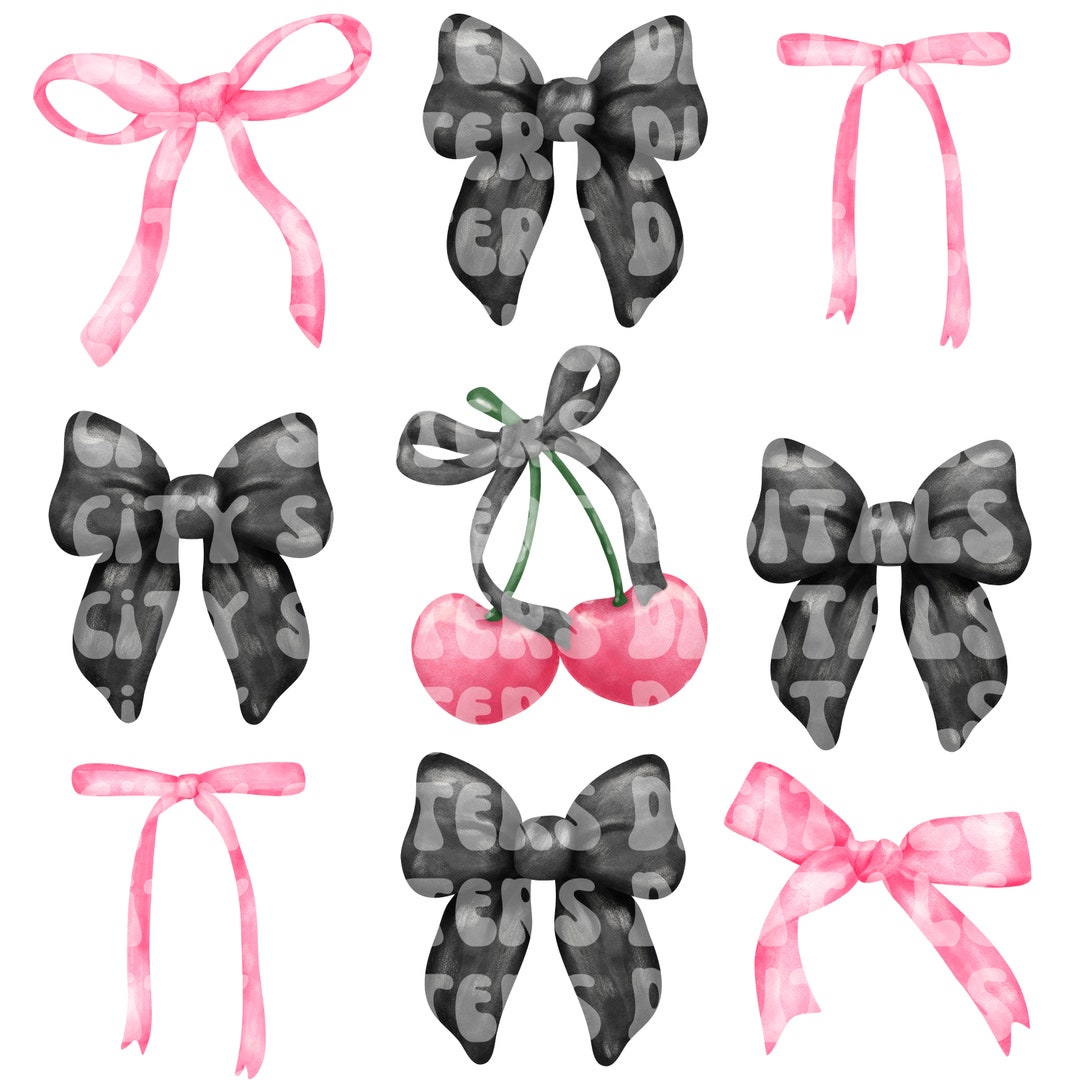 COQUETTE BOWS Png, Black Bows Png, Cherry Bow Png, Coquette Digital ...