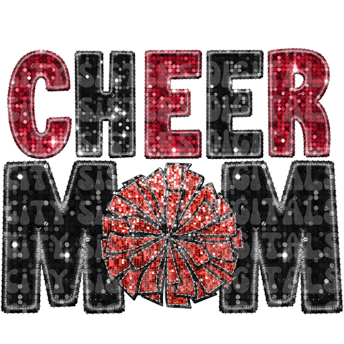 CHEER MOM PNG, Cheerleading Png Red and Black Glitter Cheer Mom Png ...