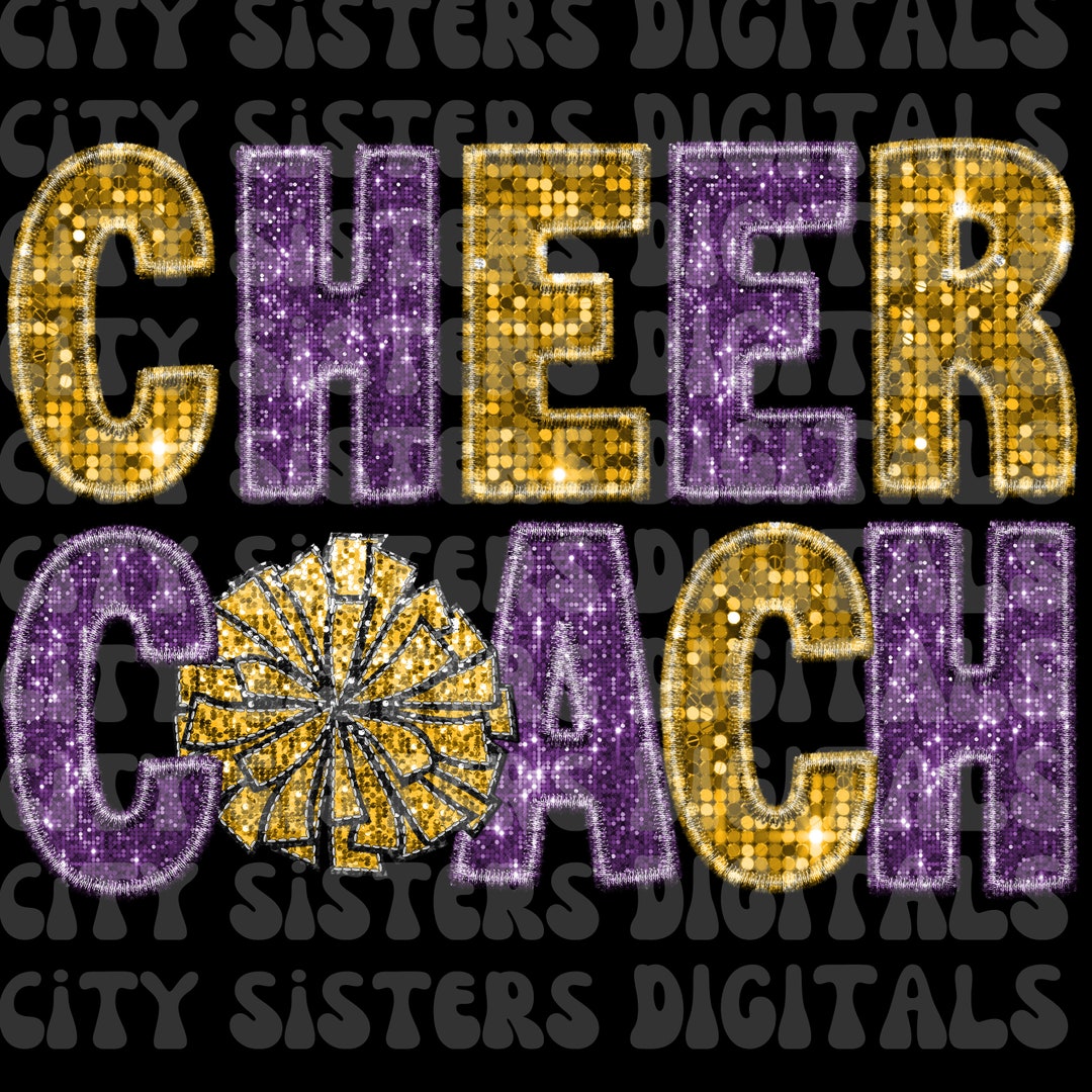 CHEER COACH GLITTER Png, Cheerleading Purple and Gold Glitter ...