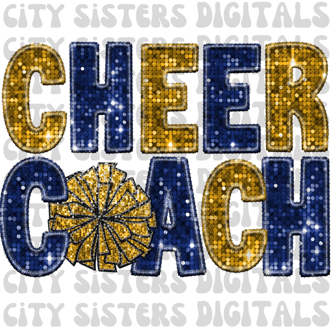 CHEER COACH GLITTER Png, Cheerleading Blue and Gold Glitter Cheerleader ...