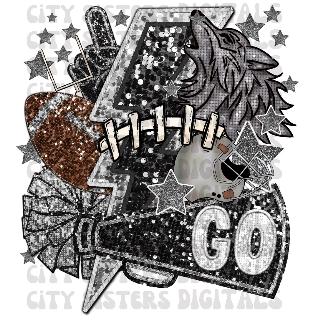 Glitter Wolves Football PNG: Faux Embroidery, Sequins Design (digital ...
