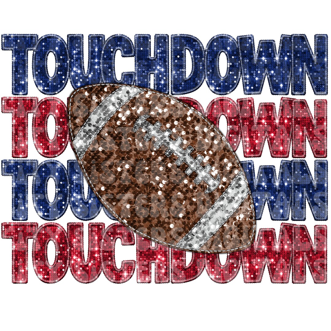 Touchdown Football PNG: Red & Blue Faux Glitter Embroidery (digital ...