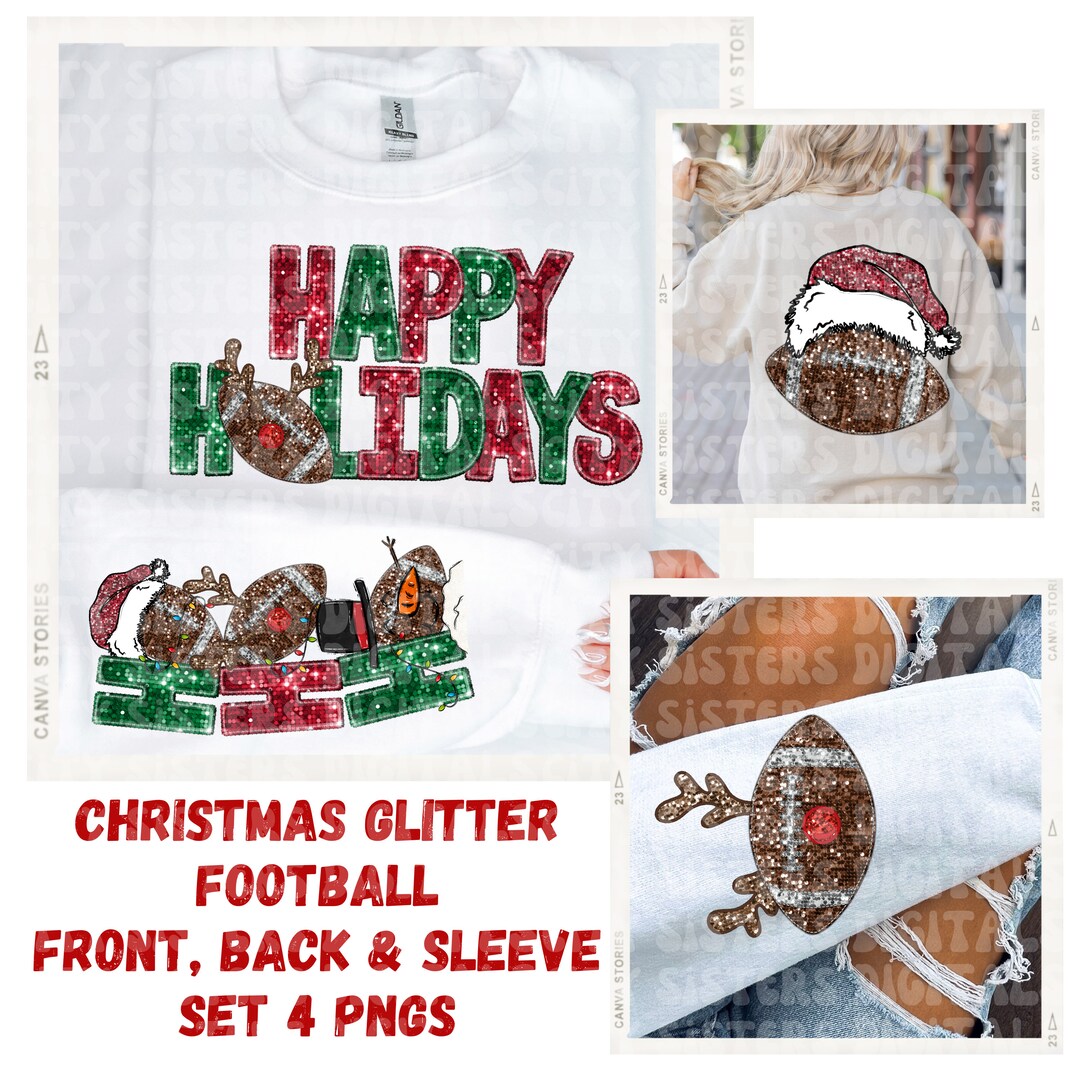Glitter FOOTBALL HAPPY HOLIDAYS Png, Glitter Football Santa Png ...