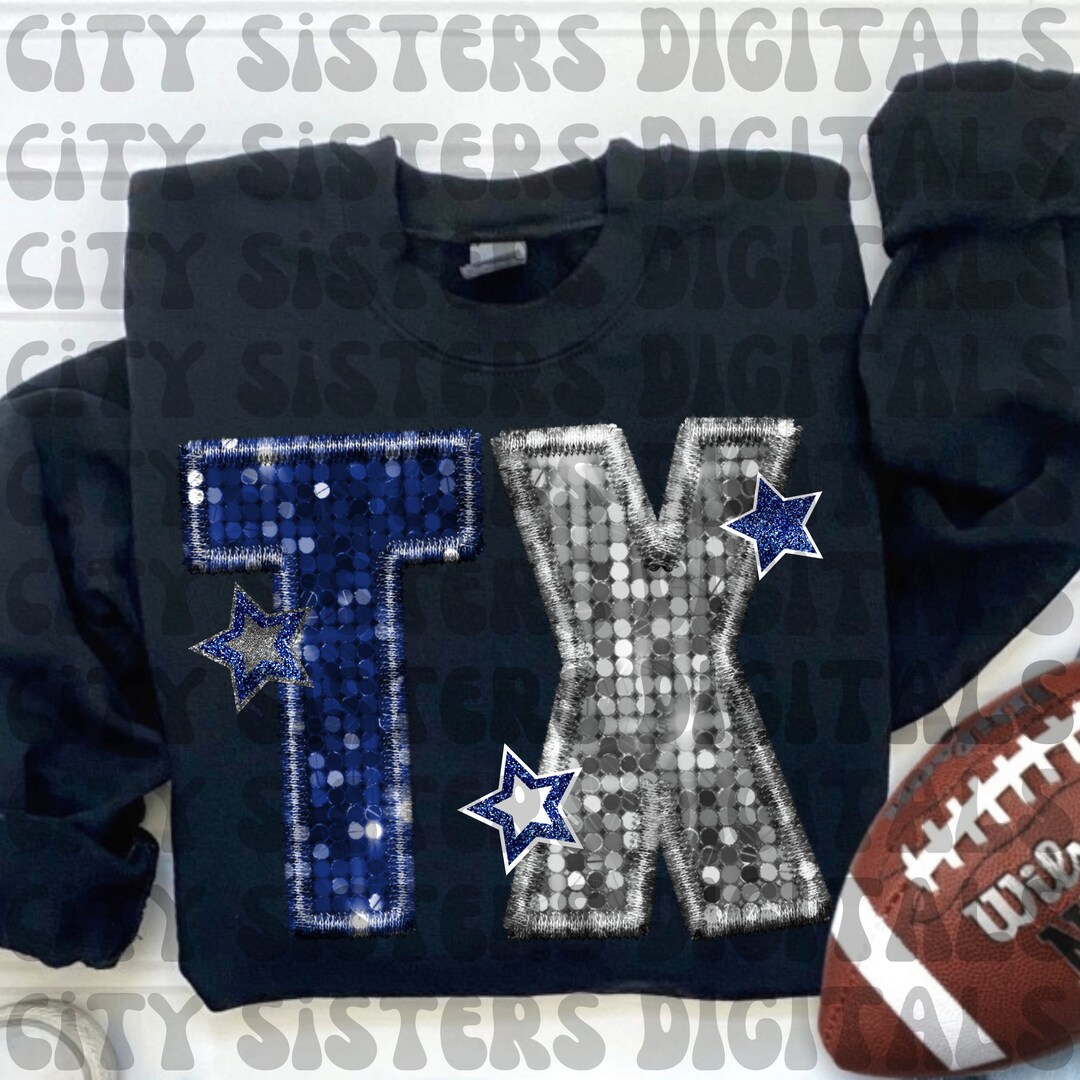 Texas Sequin Glitter Design: Blue & Silver Embroidery (digital PNG) - Etsy