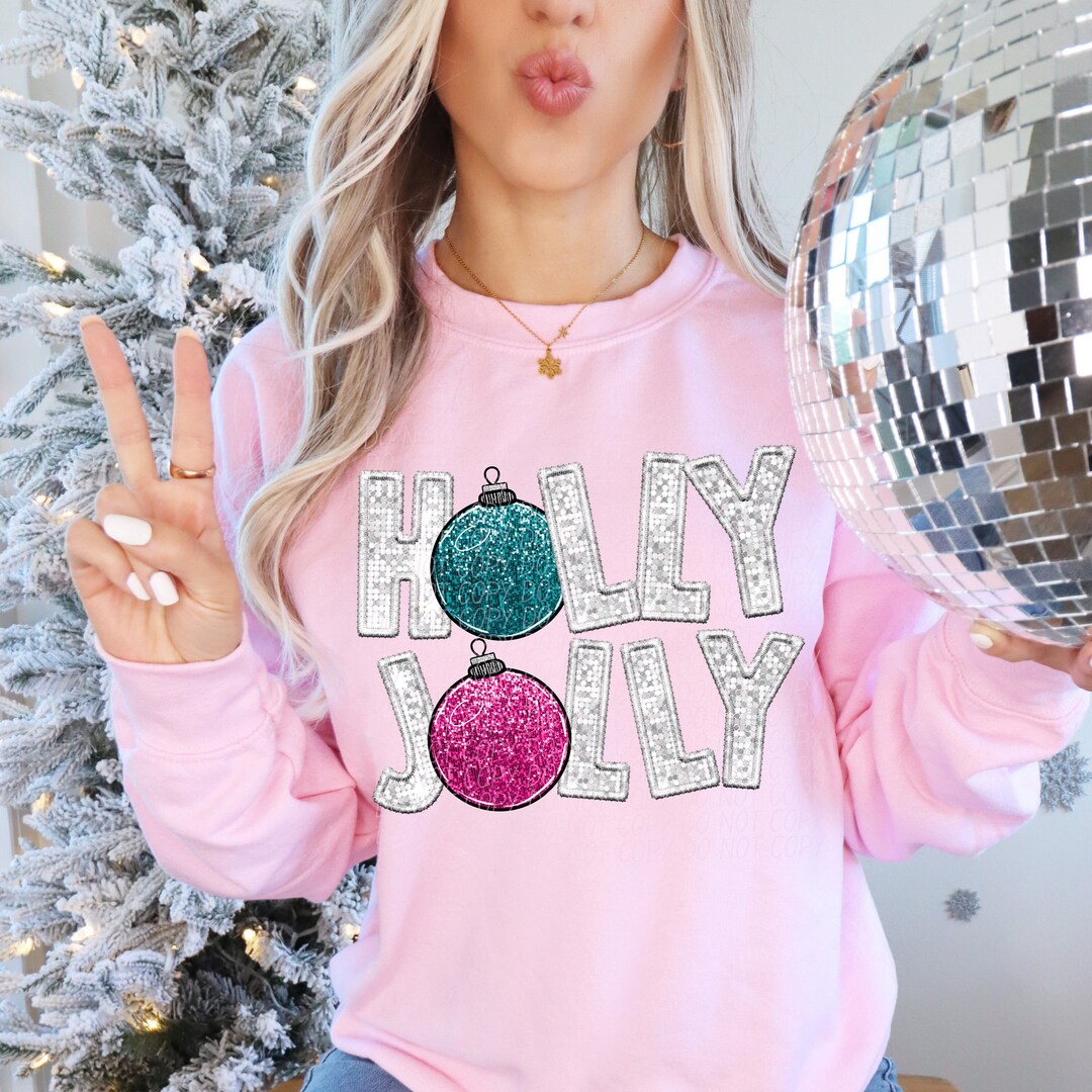 GLITTER HOLLY JOLLY Png, Pink Christmas Png, Glitter Christmas Png ...