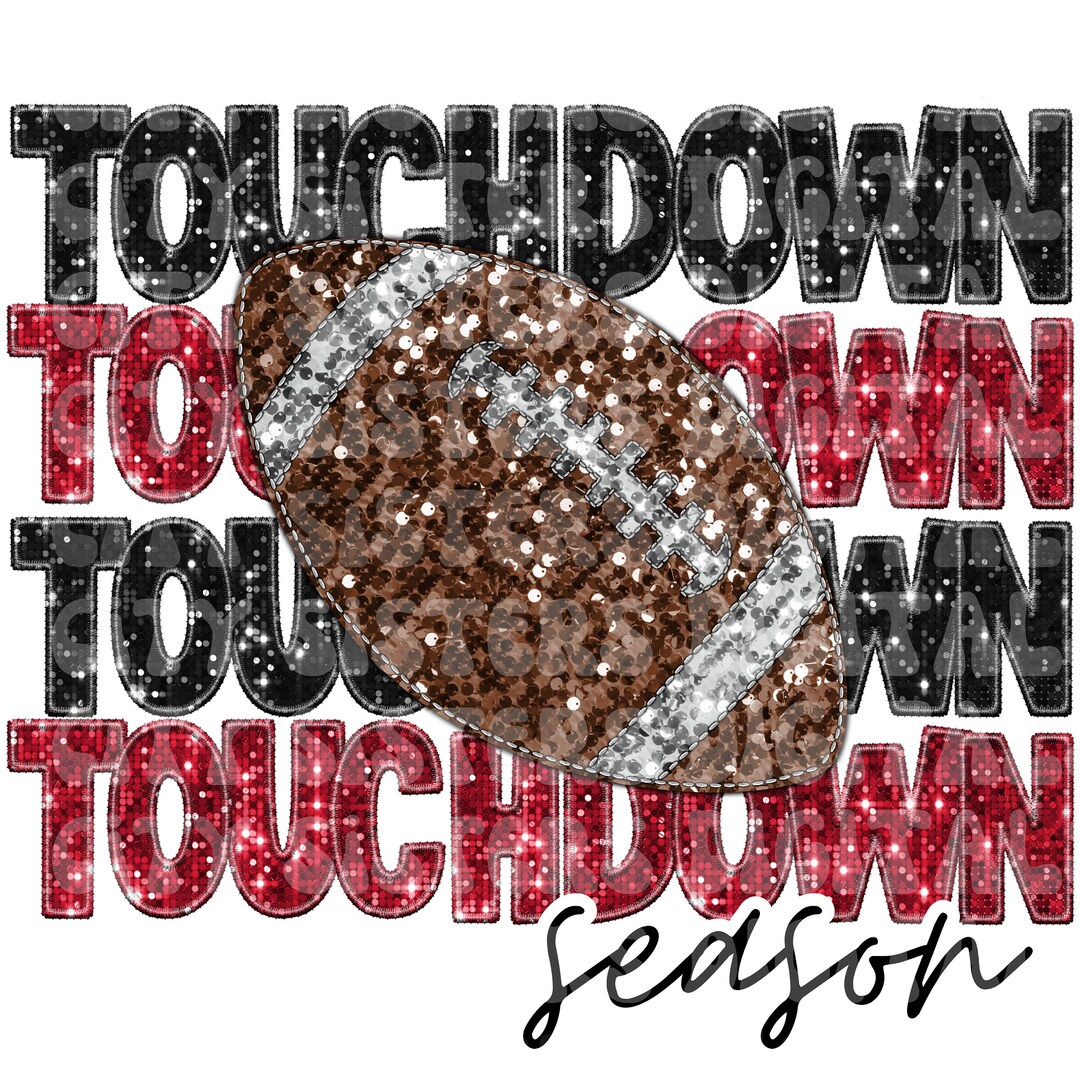 FOOTBALL TOUCHDOWN SEASON Black and Red, Faux Embroidery, Faux Sequins ...