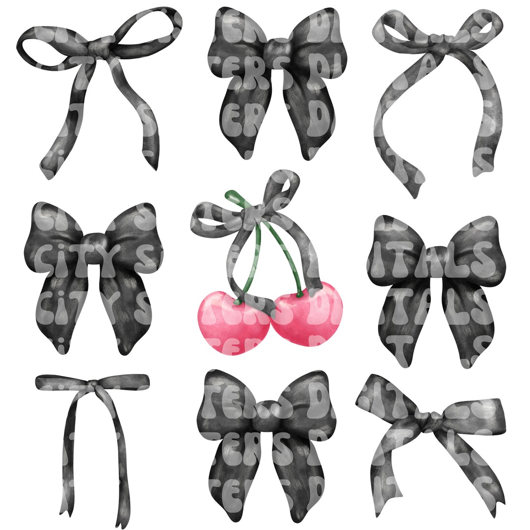 COQUETTE BOWS Png, Black Bows Png, Cherry Bow Png, Coquette Digital ...