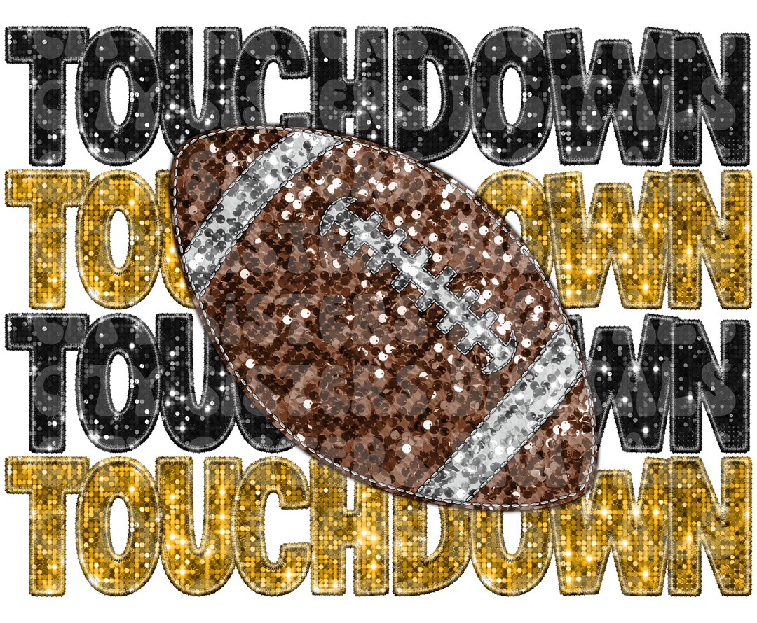 SEQUINS FOOTBALL TOUCHDOWN, Black and Gold Faux Embroidery Sequins Png Digital File for ...