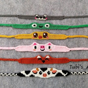Woven Animal Friendship Bracelet, Cow, Pig, Fox, Chick, Frog, Cat ...
