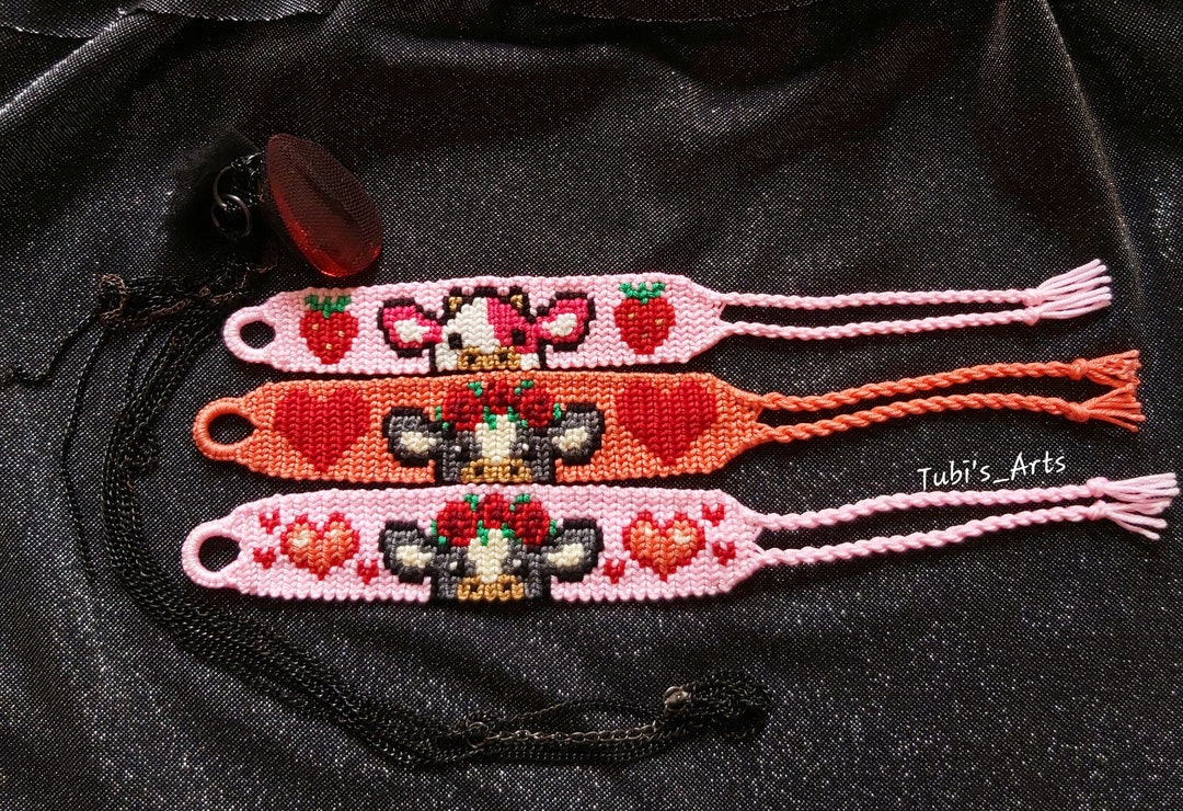 Cow Bracelet, Heart Cow Friendship Bracelet, Woven Strawberry Cow ...