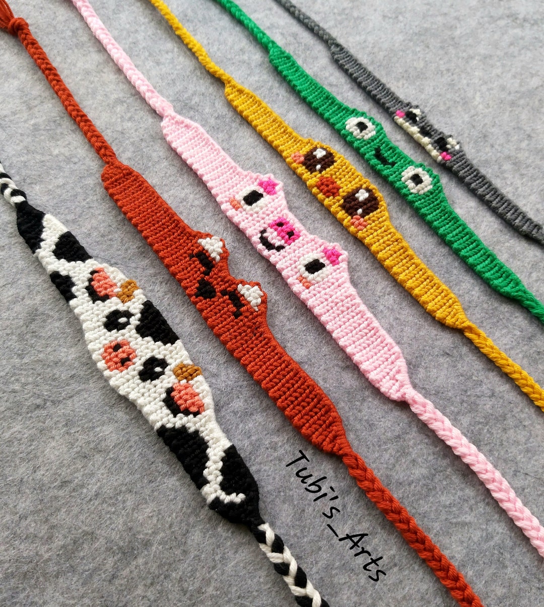 Woven Animal Friendship Bracelet, Cow, Pig, Fox, Chick, Frog, Cat ...