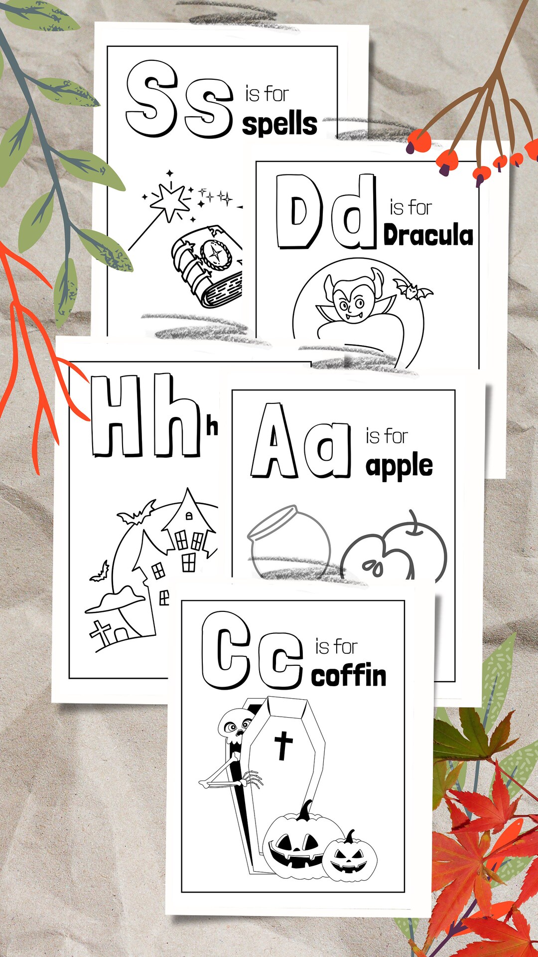 Halloween Alphabet Colouring Pages - Etsy