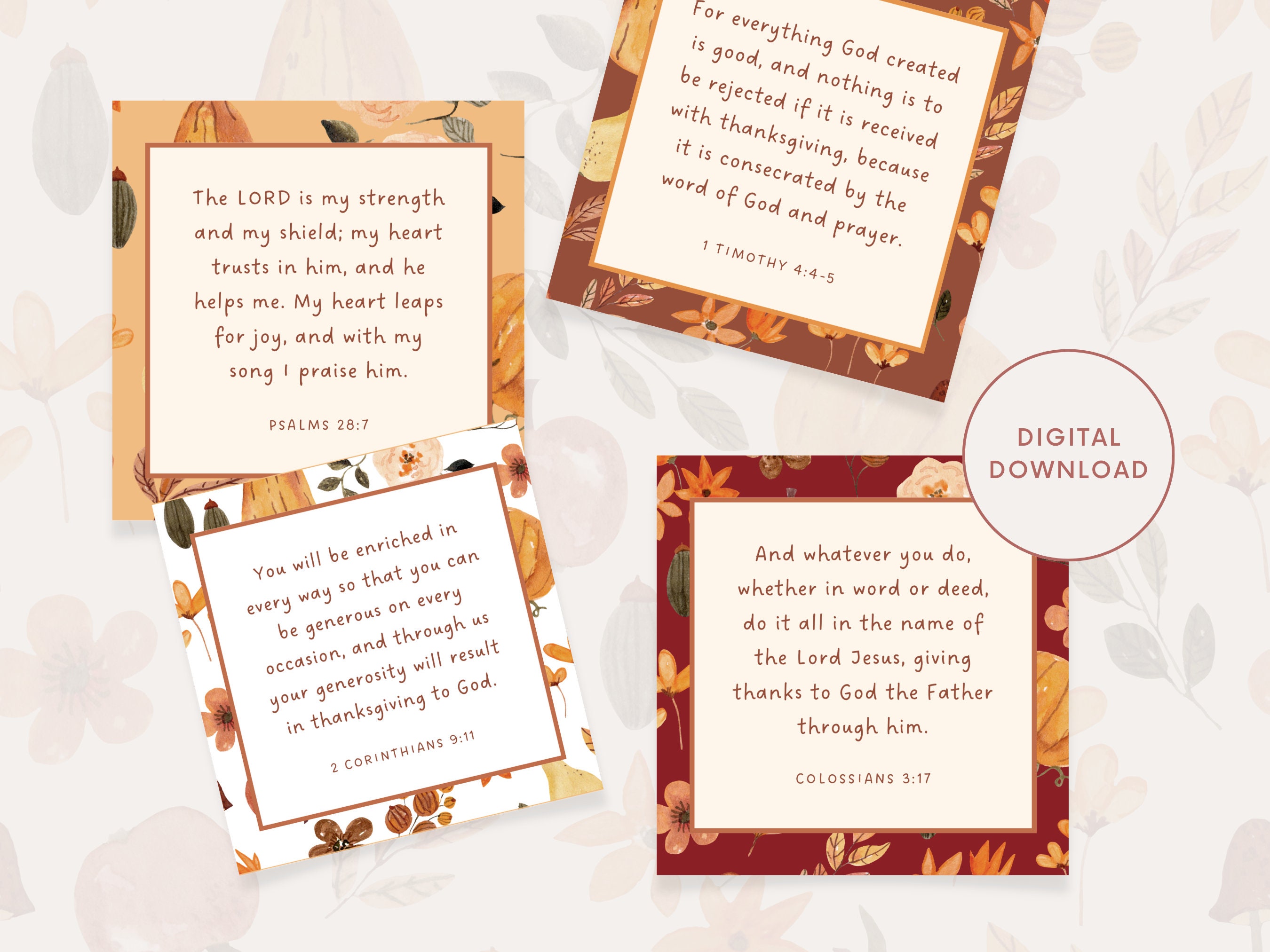 20 Thanksgiving Scripture Cards | Thanksgiving Daily Cards | Digital ...