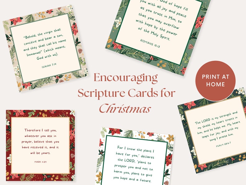 Christmas Scripture Cards Printable, Encouraging Bible Verse Cards ...