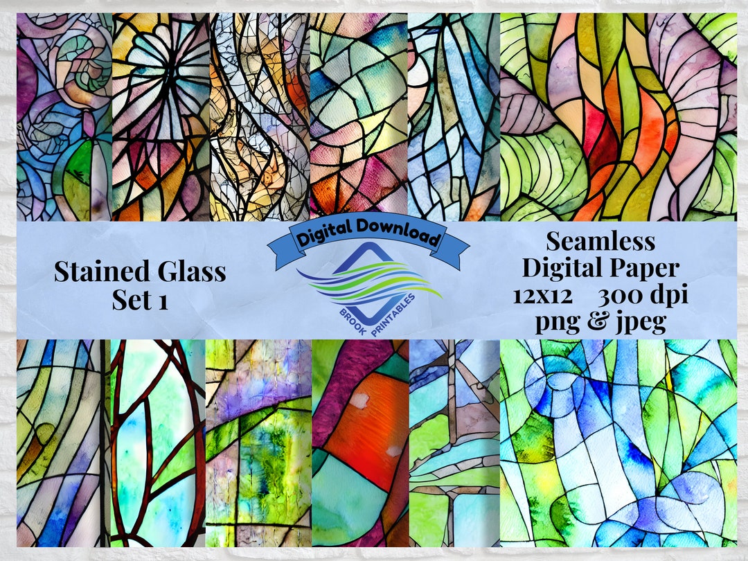 Seamless Stained Glass Digital Paper Vivid Color Designs - Etsy Australia