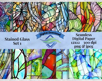 Stained Glass Digital Paper Stained Glass Background Stained - Etsy