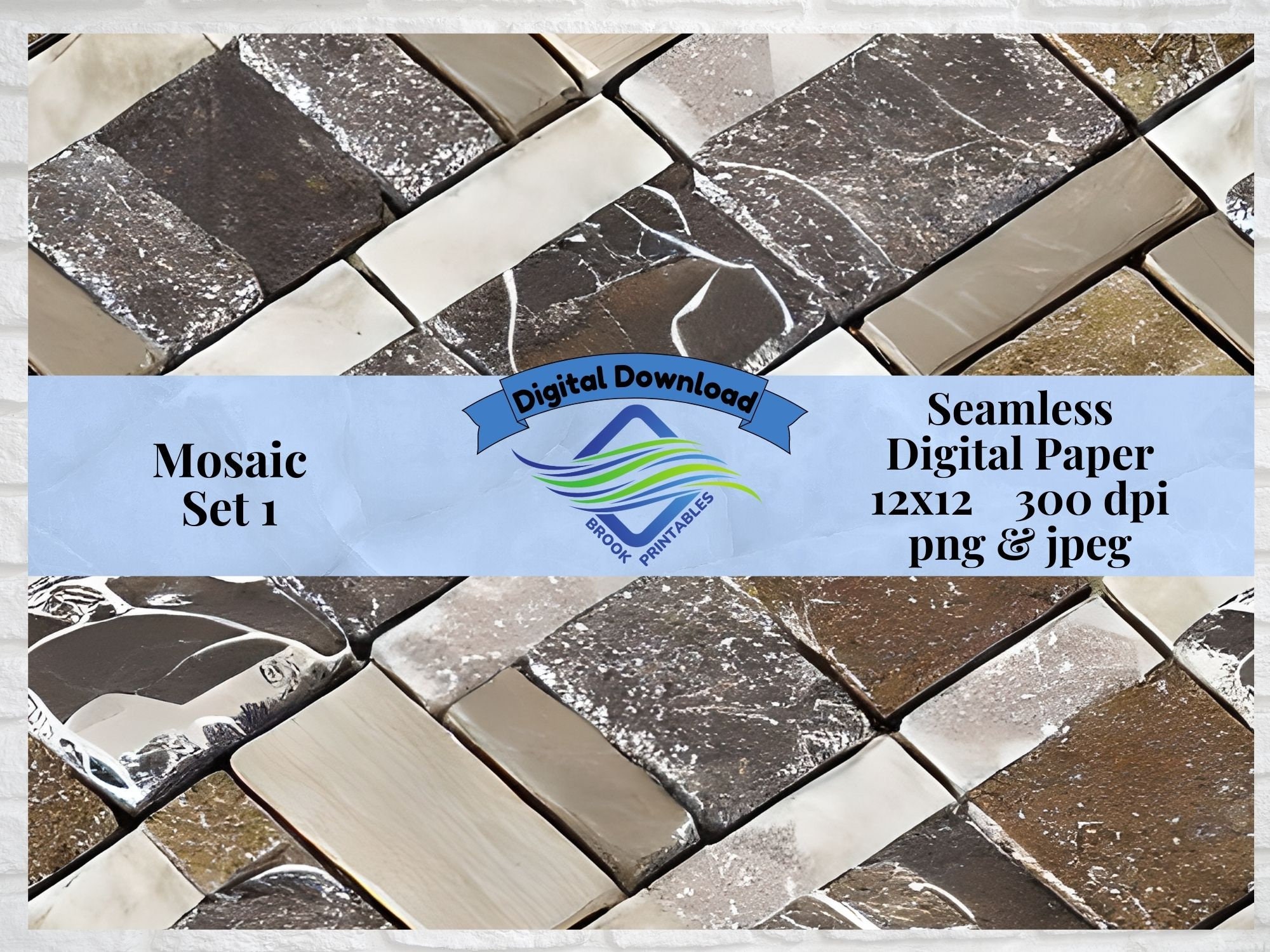 Seamless Mosaic Digital Paper, Mosaic Tile Designs, Scrapbooking Paper ...