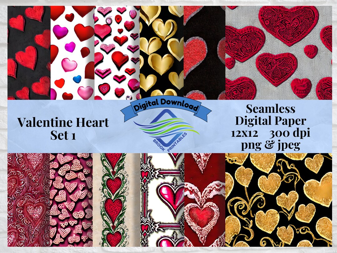 Seamless Valentine Hearts Digital Paper, Vivid Details, Digital ...