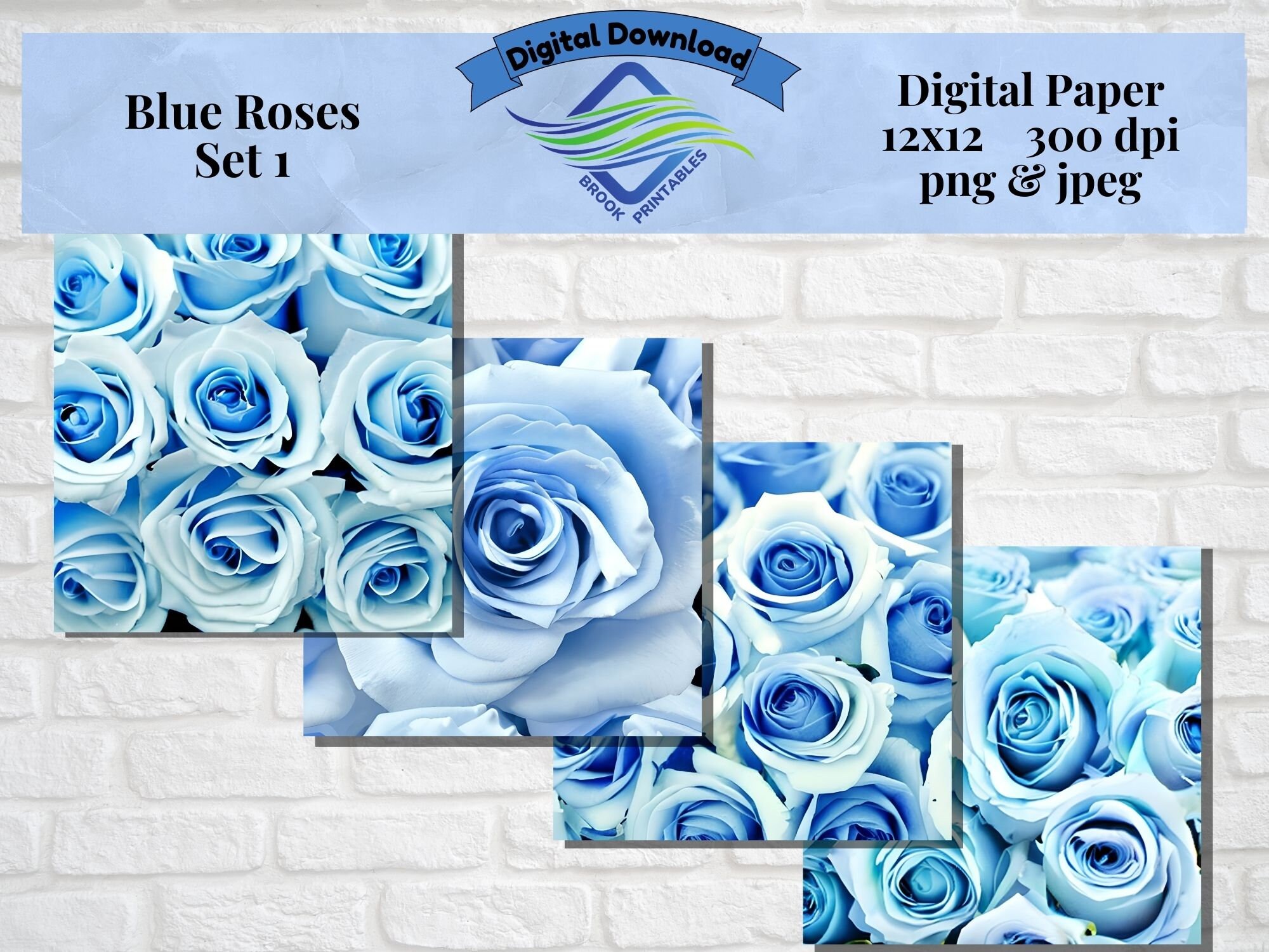 Blue Roses Digital Paper Pack Set 1 High-quality Instant Download ...