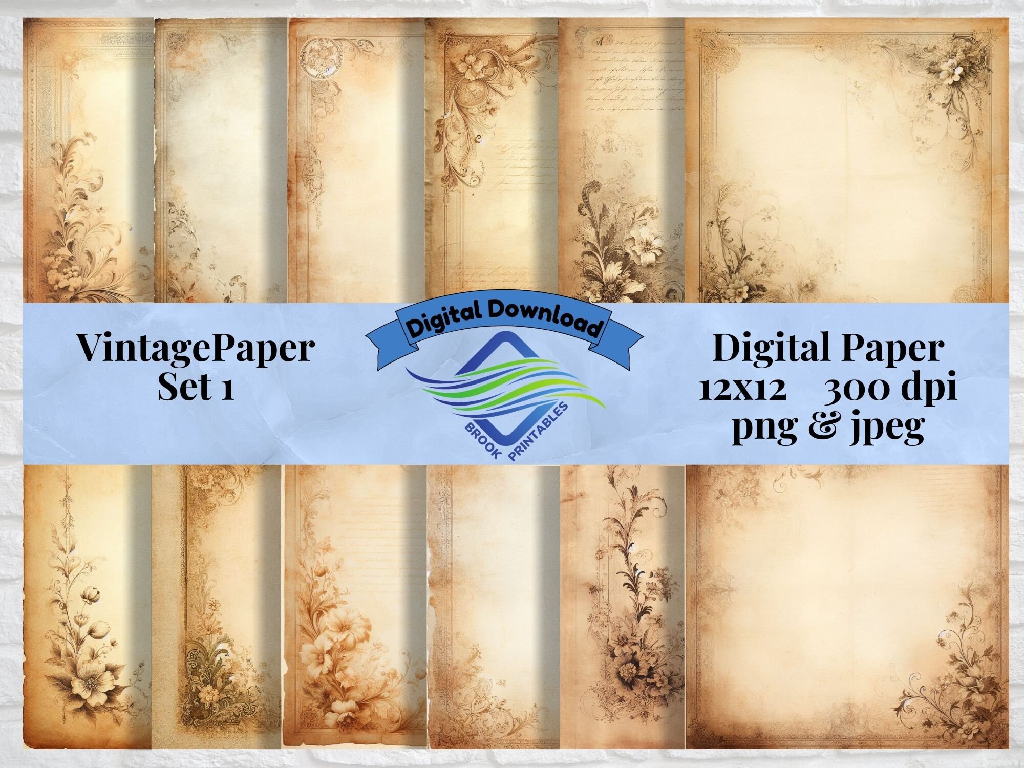 Vintage Paper Set 1 in JPG and PNG Formats, Old World Paper, Brown Edge ...