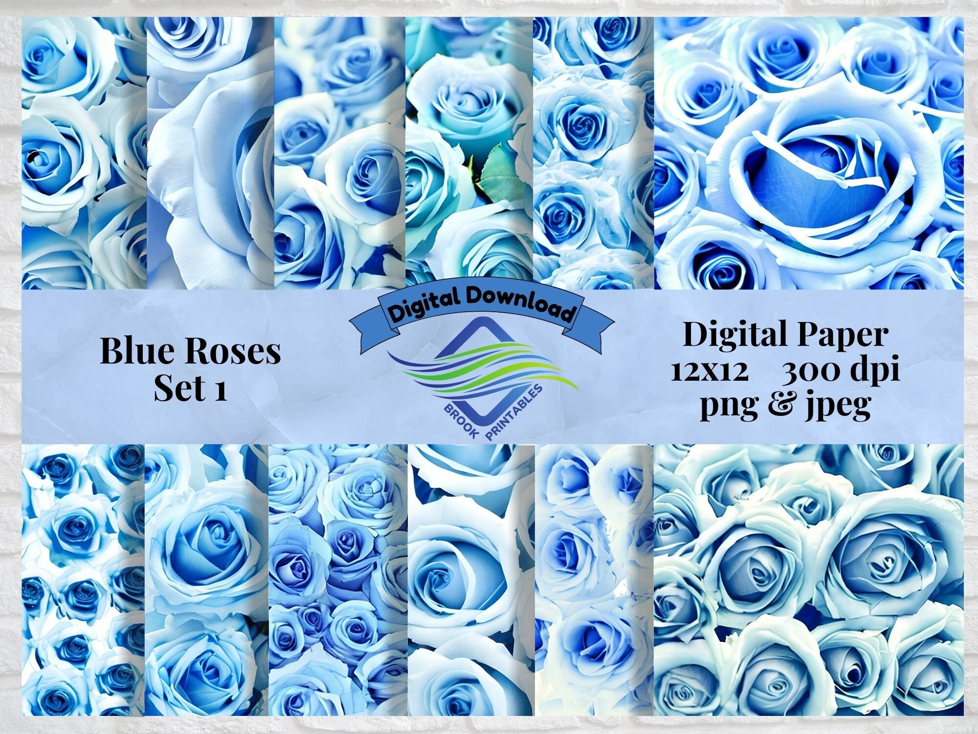 Blue Roses Digital Paper Pack Set 1 High-quality Instant Download ...
