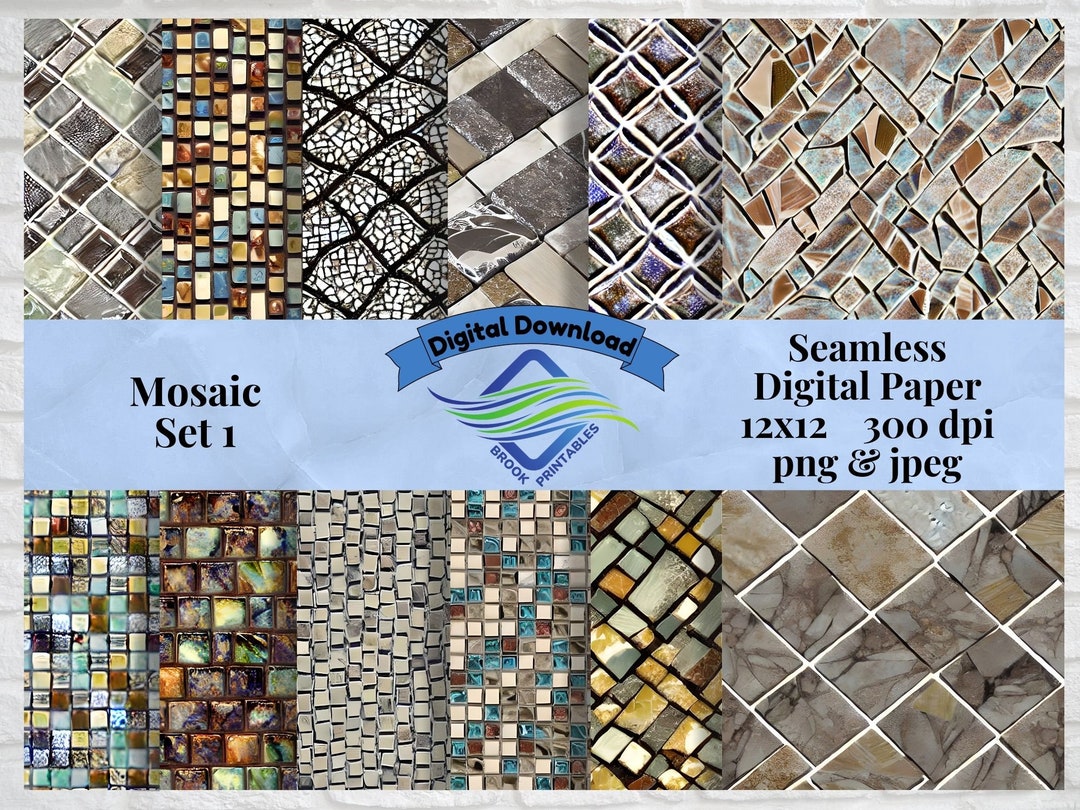 Seamless Mosaic Digital Paper, Mosaic Tile Designs, Scrapbooking Paper ...