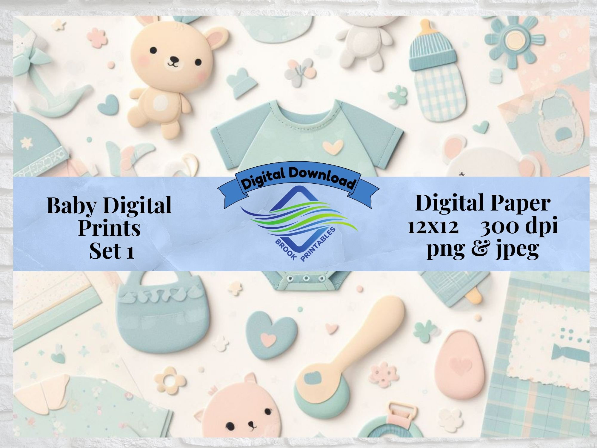 Baby Digital Paper Set 1 in JPG and PNG Formats, Nursery Pattern ...