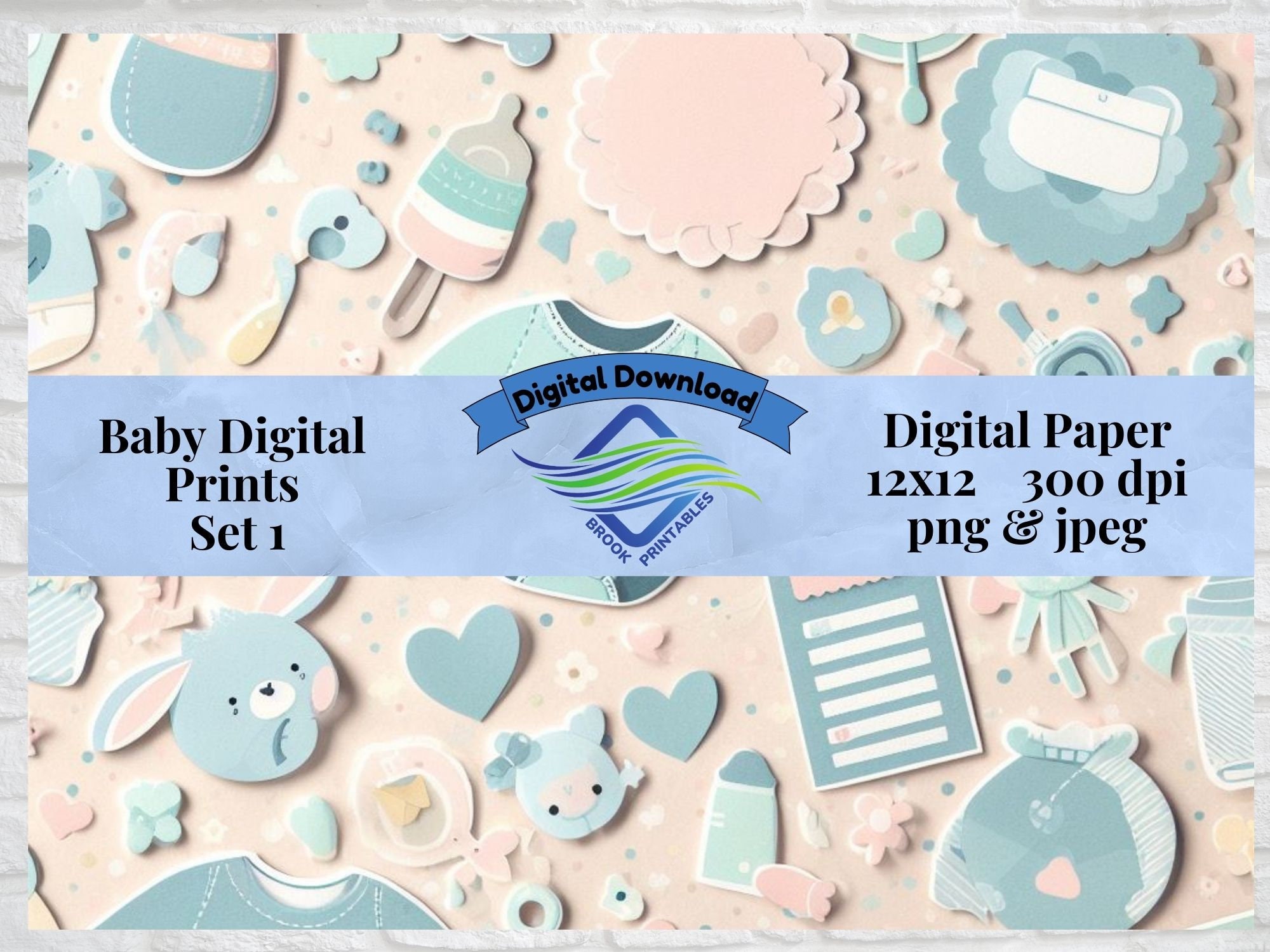 Baby Digital Paper Set 1 in JPG and PNG Formats, Nursery Pattern ...