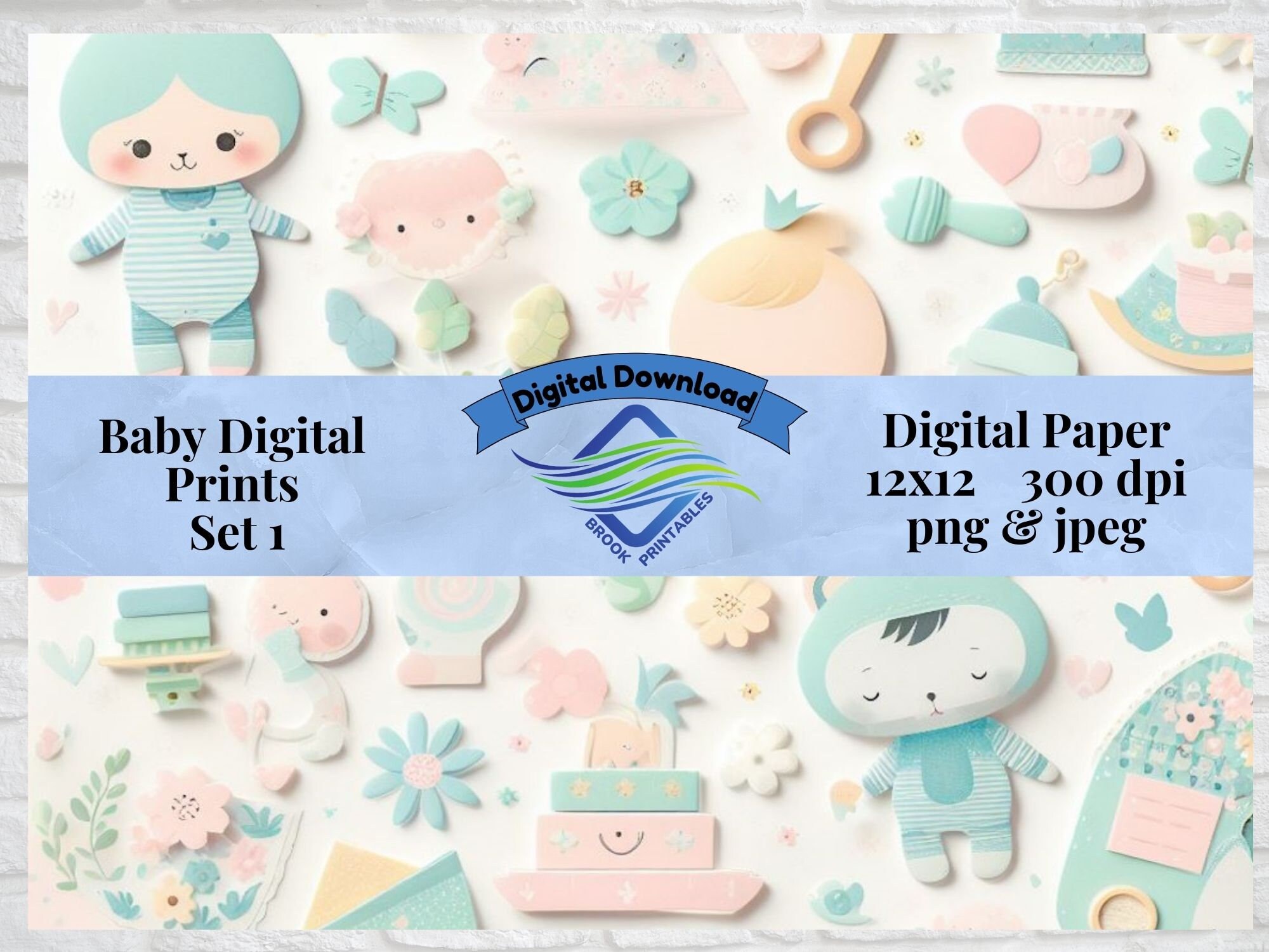 Baby Digital Paper Set 1 in JPG and PNG Formats, Nursery Pattern ...