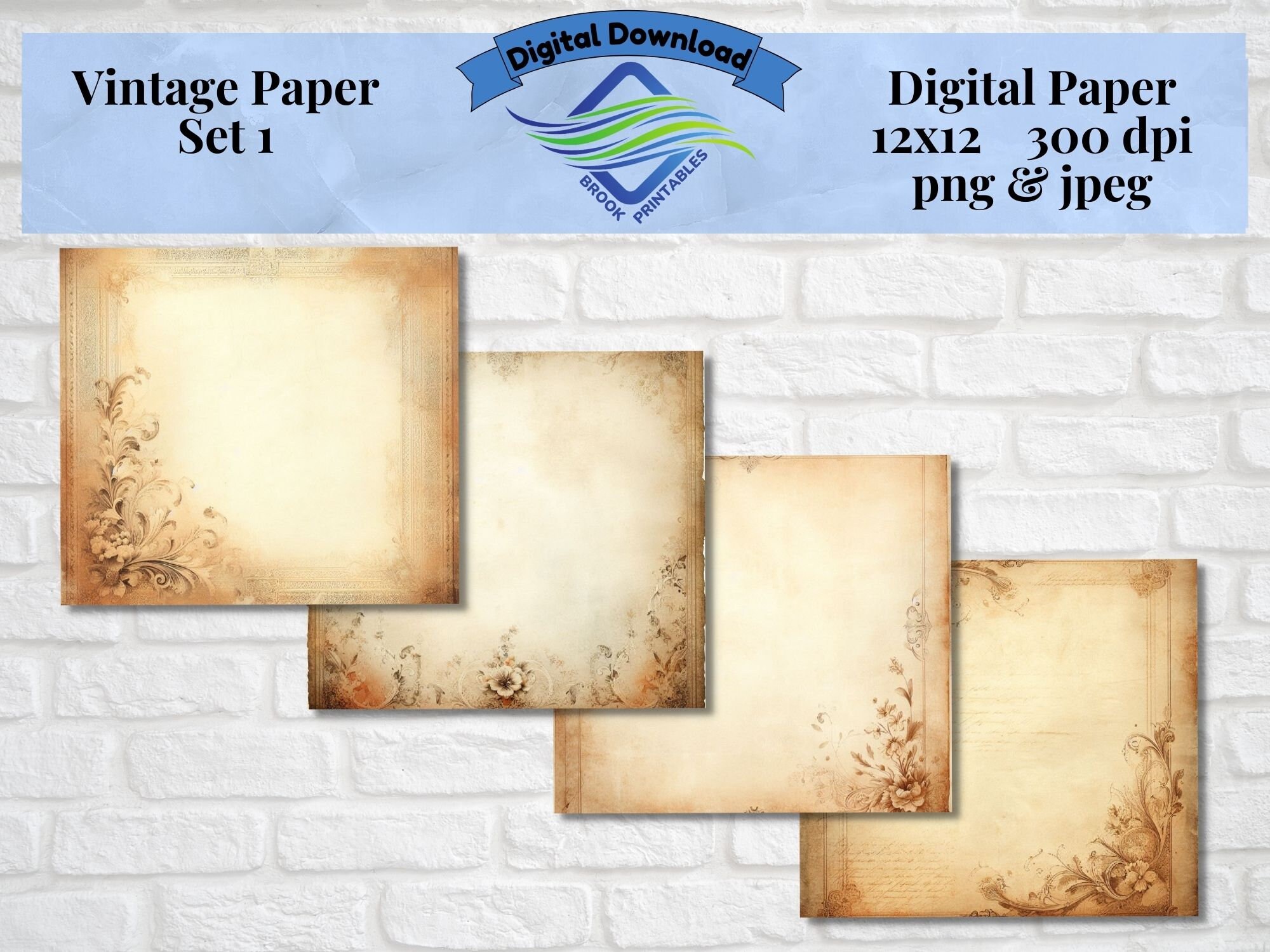 Vintage Paper Set 1 in JPG and PNG Formats, Old World Paper, Brown Edge ...
