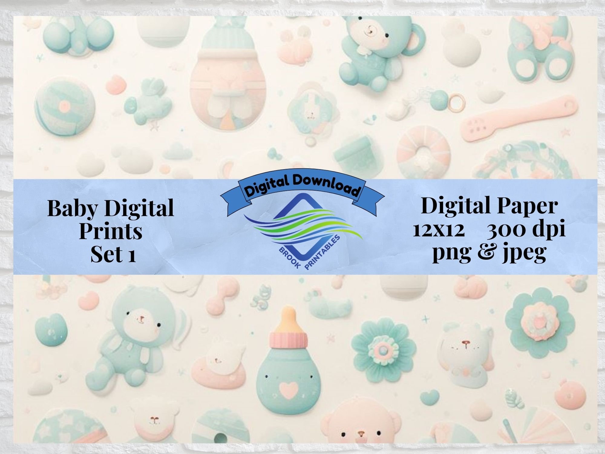 Baby Digital Paper Set 1 in JPG and PNG Formats, Nursery Pattern ...