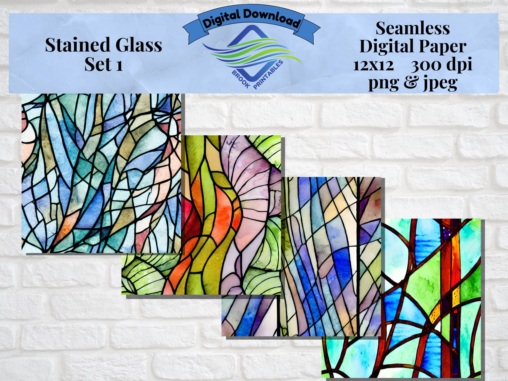 Seamless Stained Glass Digital Paper Vivid Color Designs - Etsy Australia