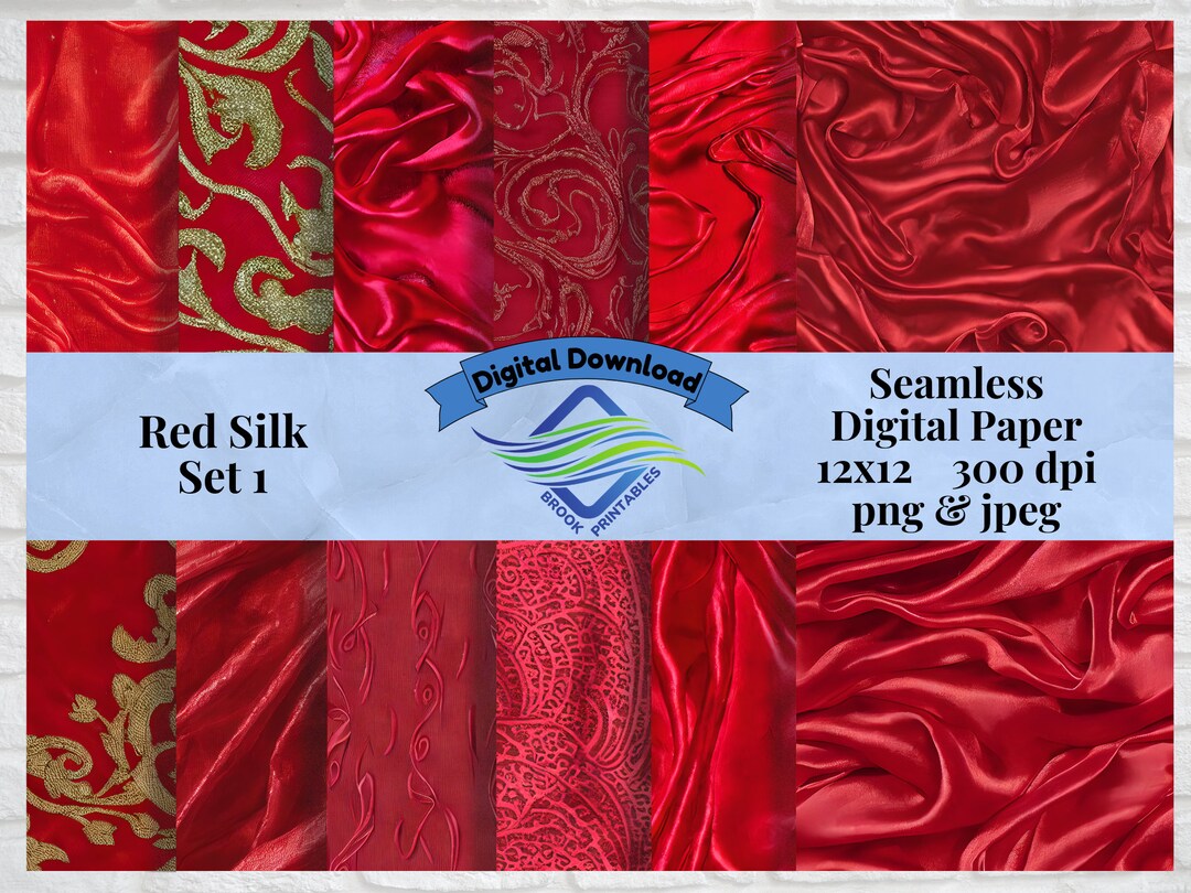 Seamless Red Silk Digital Paper, Vivid Silk Designs, Digital ...