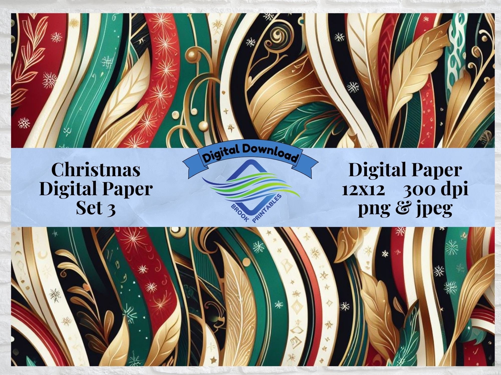 Christmas Digital Paper Set 3 in JPG and PNG Formats, Christmas ...