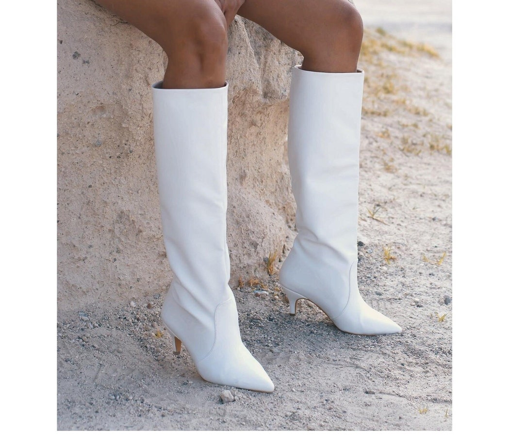 White Bridal Knee High Boots, Women's Wedding Shoes - Etsy