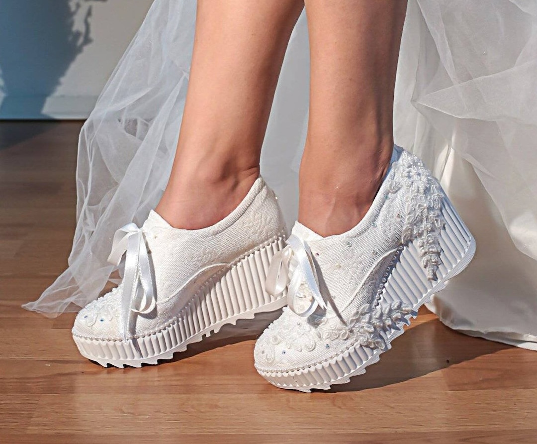 Bridal Sneaker,white Bridal Wedge,bridal Platform Shoe,wedding Sneaker ...